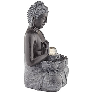 Sitting Buddha Outdoor Water Fountain with Light LED 28" High Faux Stone Meditation Decor for Garden Patio Backyard Deck Home Lawn Porch House Relaxation Exterior Balcony Roof - John Timberland