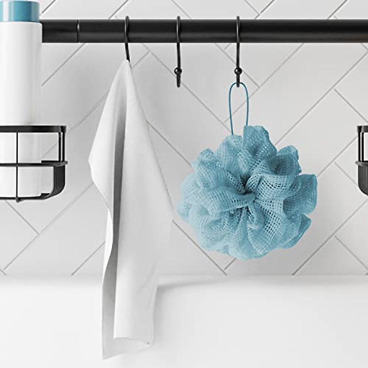 Zenna Home Tension Rod Bath and Home Organizer with Storage Baskets and Hooks, Adjustable, 26" to 76”, Matte Black