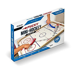 GoSports Ice Pucky Wooden Tabletop Hockey Game for Kids & Adults - Includes 1 game board, 2 Hockey Sticks & 3 Pucks