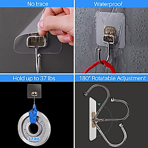 Antimbee 10-Pack Large Adhesive Hooks, Wreath Hangers, Heavy Duty Adhesive Hooks 37 lb(Max), Sticky Wall Hooks fit Home, Bathroom, Kitchen, Office and Outdoor (Transparent Gray)