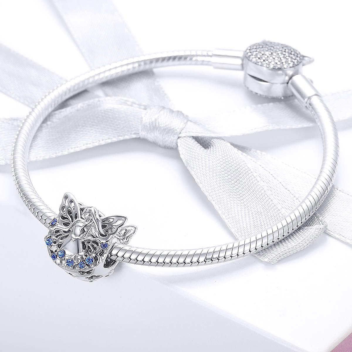 XNTBX Bracelet Charm Bead Blue Elf Fairy DIY Charm 925 Sterling Silver Fits Pandora Bracelet Necklace, European Charms Bracelet
