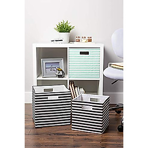 DII Collapsible Polyester Storage Cube, Pinstripe, Black, Small