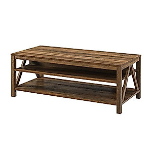 Walker Edison Modern Farmhouse A-Frame Wood Rectangle Coffee Table Living Room Ottoman Storage Shelf, 48 Inch, Rustic Oak