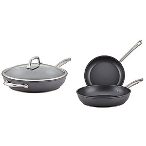 Anolon Accolade Forged Hard Anodized Deep Frying Pan, 12 Inch - Moonstone Gray & Accolade Forged Hard Anodized Frying Pans/Skillet Set, 10 Inch and 12 Inch - Moonstone Gray
