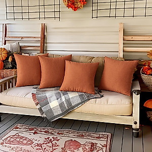 MIULEE Fall Pack of 4 Decorative Outdoor Throw Pillow Covers Linen Waterproof Pillow Covers Farmhouse Cushion Cases for Patio Garden Tent Balcony Couch Sofa 16x16 inch Rust