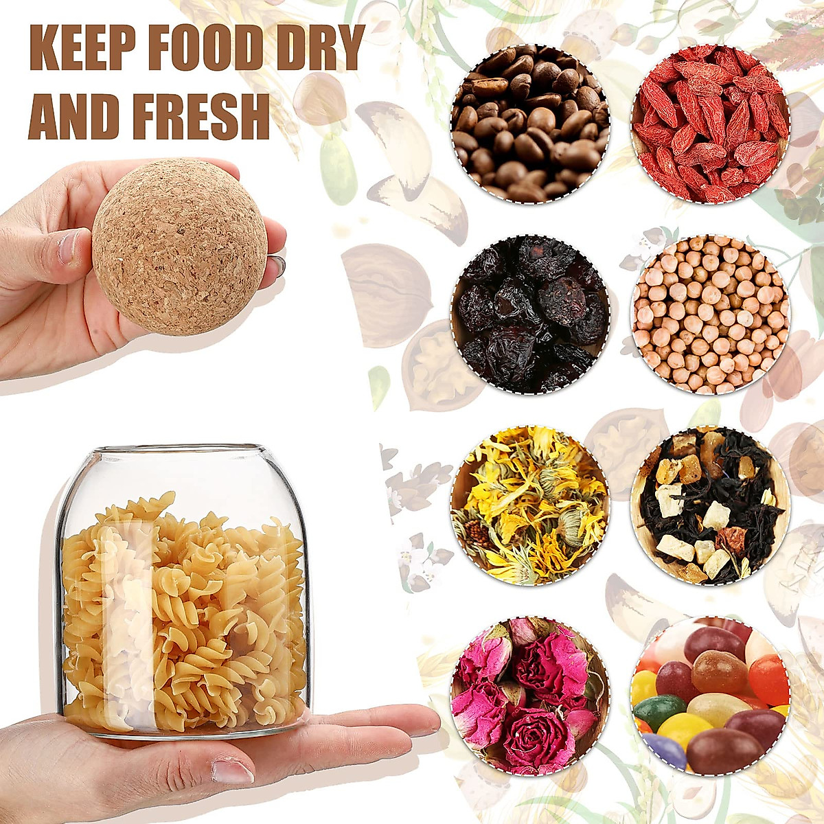 3 Pcs Cork Glass Jar Glass Bottle Sealed Jar Nut Storage Jar Coffee Bean Jar Glass Container with Ball Cork Round Glass Bottles with Cork Glass Canisters with Airtight Seal Wooden Lid (500 ML/ 17 Oz)