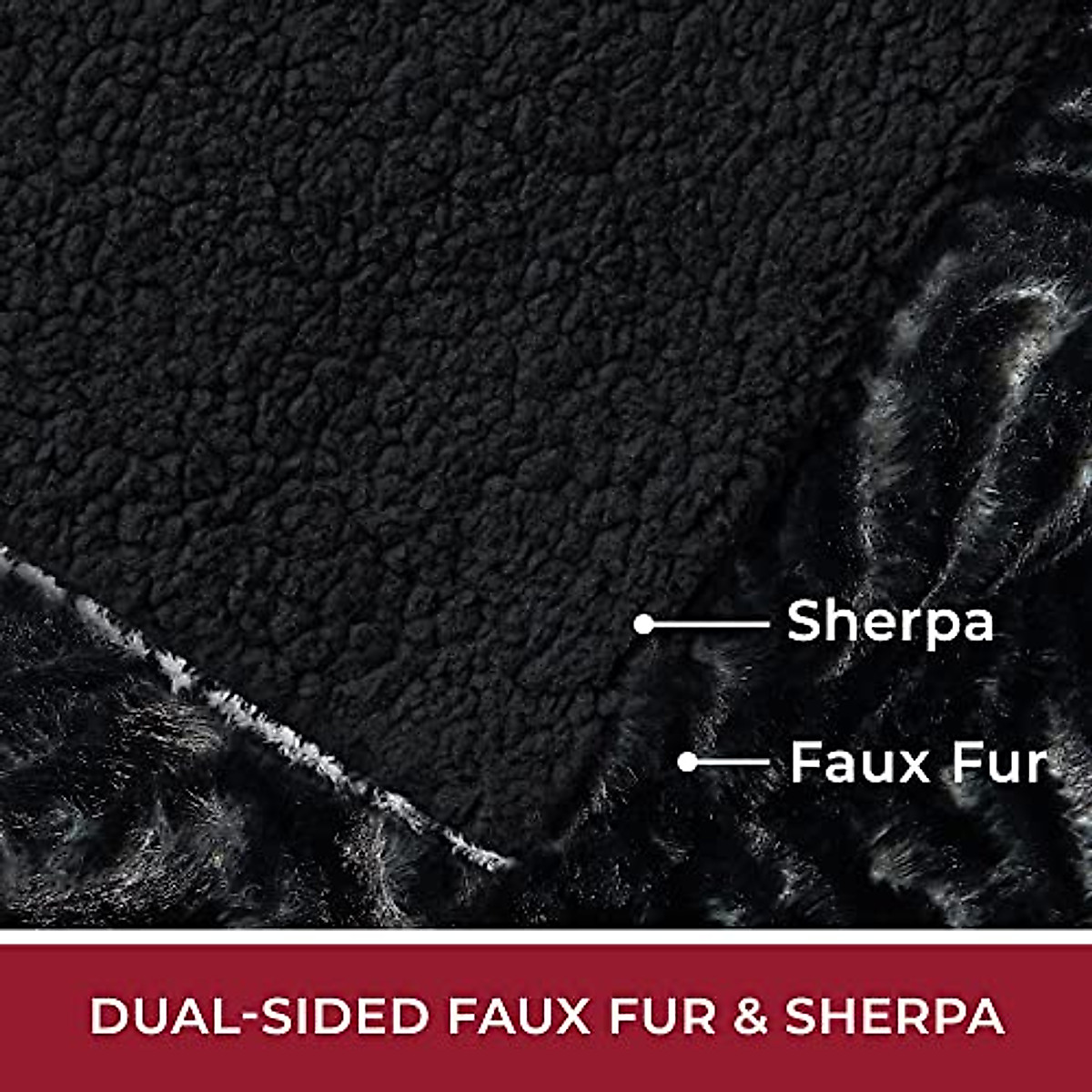 Mellanni Faux Fur Fuzzy Blankets - Soft Blankets and Throws - Shaggy Throw Plush Blanket - Dual-Sided Faux Fur & Sherpa - Shed-Resistant Couch Throw Blankets (1 Throw Blanket 60" x 80'' Black)