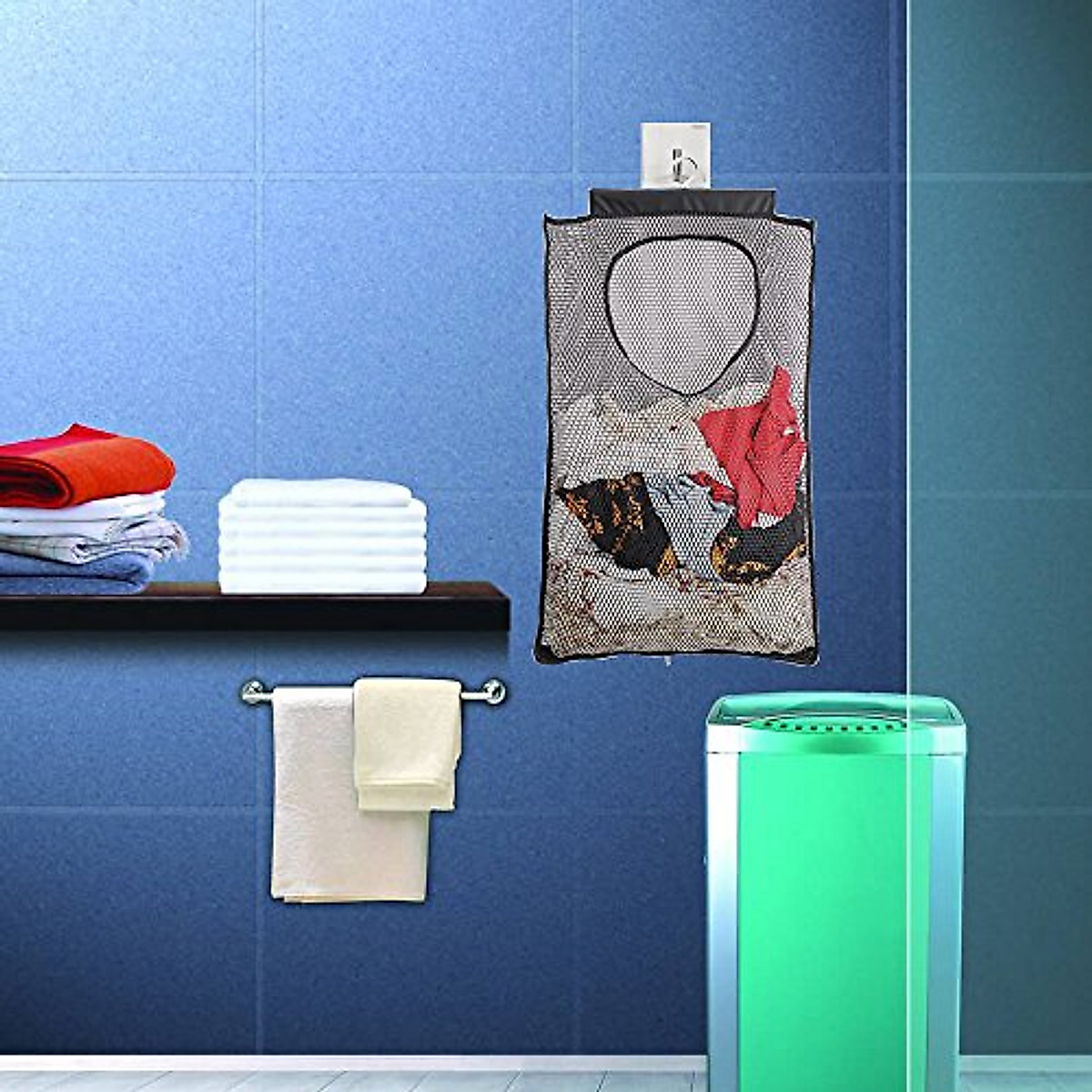 ALYER Breathable Mesh Laundry Hamper,Foldable Hanging Storage Basket,Portable Space Saving Storage Bag (Black)