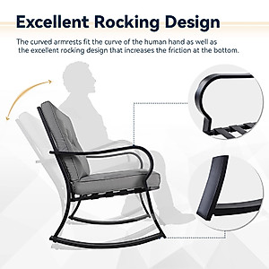 Incbruce 3 Piece Patio Bistro Set Outdoor Rocking Chairs Set, Porch Patio Chairs Set of 2 with Coffee Table (Gray Thickened Cushion)