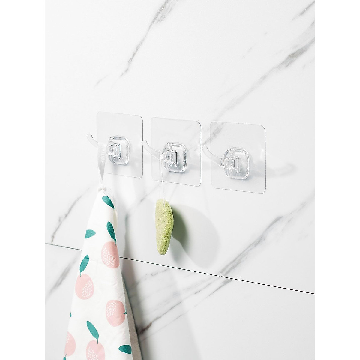 COLINCH Heavy Duty Waterproof Adhesive Wall Hooks, Double Hook Design for Razor Holder, Sticky Bathroom Hooks. 4 Pcs - Clear