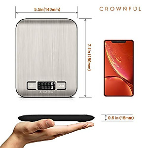 CROWNFUL Food Scale, 11lb Digital Kitchen Scales Weight Ounces and Grams for Cooking and Baking, 6 Units with Tare Function (Battery Included)
