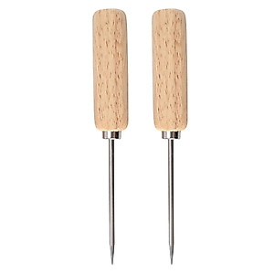 Hemoton 2pcs Stainless Steel Wooden Handle Picks for Kitchen Bars Bartender Picnics Camping Tea Accessories Ice Cube Breaking Prying Cake Brick Tea Cone
