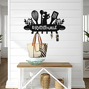 Pentacle Toys La Ratatouille Metal Key Holder - 6 Hooks Metal Hanger - Metal Kitchen Hook - Kids Room Cartoon Theme Decor - Room Entrydoor Hook Sign - Unique Room Door Decor