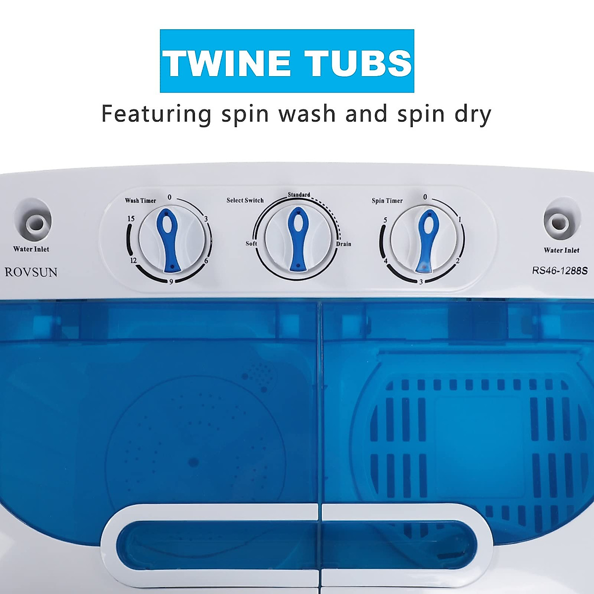 ROVSUN 15LBS Portable Washing Machine, Electric Washer and Dryer Combo with Washer(9lbs) & Spiner(6lbs) & Built-in Pump Draining for Home RV Camping Dorm College Apartment