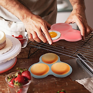 Mobestech 2Pcs Silicone Egg Molds Air Fryer for Egg Bites, Silicone Muffin Pans Chocolate Molds Muffin Tops, Breakfast Sandwiches, Hamburger Buns, Air Fryer Accessories (Blue+Pink)