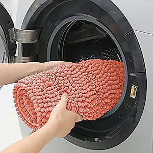 ACCUMTEK Striped Coral Bathroom Rug Set 3 Pieces Ultra Soft, Non Slip Chenille Toilet Mat, Absorbent Plush Shaggy Bath Mats for Bathroom, Bedroom, Kitchen