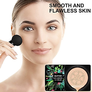 QIUFSSE Air Cushion CC Cream Mushroom Head Foundation Air Cushion BB Cream Concealer Moisturizing Brighten Makeup Long Lasting Waterproof-Natural