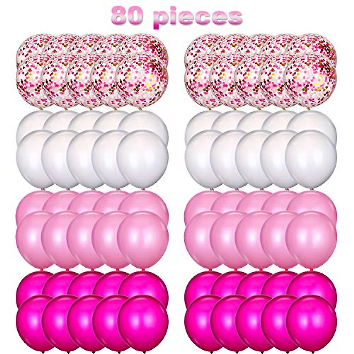 80 Piece 12 Inch Confetti Latex Balloons Event Party Supplies St Patrick's Day 4th July Labor Day Mardi Gras Wedding Birthday Baby Shower Balloons (Pink, White, Rose Red)