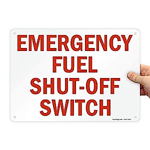SmartSign 10 x 14 inch “Emergency Fuel Shut-Off Switch” Metal Sign, Screen Printed, 40 mil Laminated Rustproof Aluminum, Red and White