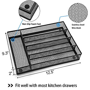 LIANYU 40-Piece Silverware Set with Drawer Organizer Set for 8, Stainless Steel Square Flatware Cutlery Set for 8, Kitchen Party Restaurant Eating Utensils Tableware, Mirror Polished, Dishwasher Safe