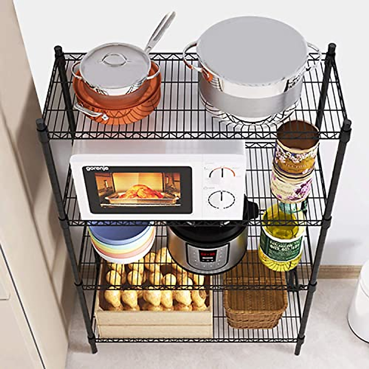 HCY 4-Tier Wire Shelving Unit Storage Shelves Shelf Organizer 54inx36inx14in Heavy Duty Metal Rack NSF Height Adjustable for Laundry Bathroom Kitchen Garage Pantry Organization(Black)