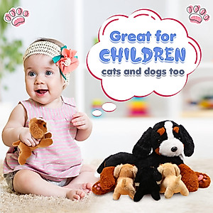 HyDren Nurturing Bernese Mountain Dog Plush Toy Set 15 Inch Nursing Mommy Dog Stuffed Animal with 4 Stuffed Magnetic Baby Puppies for Kids Birthday Graduation Children's Day Gifts Pet Party Favors