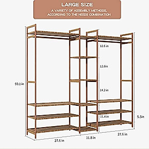 Nafenai Clothes Rack Double Rod,67 Inch Garment Rack,Clothing Racks for Hanging,Clothes Storage Shelves Heavy Duty Large Size,Clothing Rack Closet Wardrobe,220 Lb Load Capacity