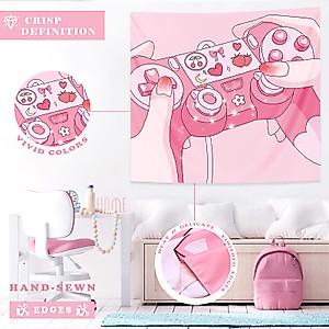 Pecfamly Cutecore Cute Pink Kawaii Anime Tapestry for Bedroom Teen Girl, Cutecore Kawaii Gamer Girl Anime Room Home Decor (59" x 51")