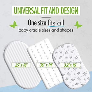 Premium Bassinet Sheets 3 Pack Set 100% Jersey Cotton Baby Sheets for Boys and Girls, Bassinet Sheet Oval Fitted, Cradle Sheets, Bassinet Mattress Sheets