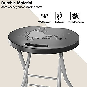 GYMAX Folding Stool, 28in Portable Collapsible Bar Stool with Handle & Steel Frame, 330lbs Sturdy Foldable Lightweight Round Metal Chair for Outdoor/Indoor Kitchen Home Pub Bar, Assembly Free (1)