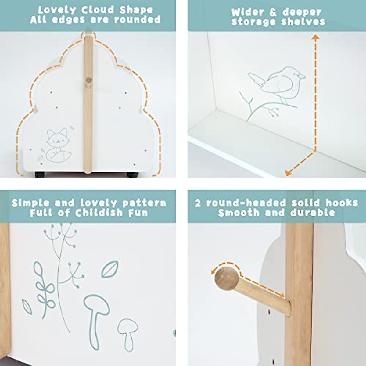 labebe Baby Wooden Bookshelf, Kids Bookshelf with Wheels for 36M+, Book Rack Wood/Kid Bookcase/Children Bookshelf/Toddler Book case/Children Books Display Self/Infant Book Toy Storage White