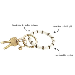 INK + ALLOY Women's Chloe Beaded Key Ring and Bracelet Handmade Jewelry for the Modern Bohemian (Ivory Gold Stripes)