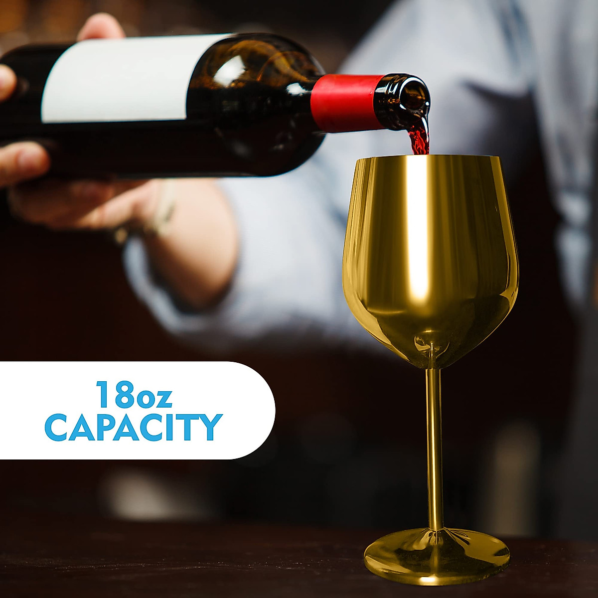 Omagaa Stainless Steel Wine Glasses Unbreakable Wine Glasses Set Of 2 Stemmed Outdoor Wine Glasses Wedding Glasses Large Black Wine Goblets Polished Glassware for Pool/Cocktail Parties 18 Oz