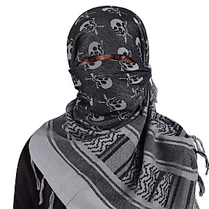 GERINLY Urban Style Shemagh Scarf Fashion Ethiopian Head Wrap for Men Women Blanket Square Arab Tessel Scarf Large Skull Keffiyeh (Grey)