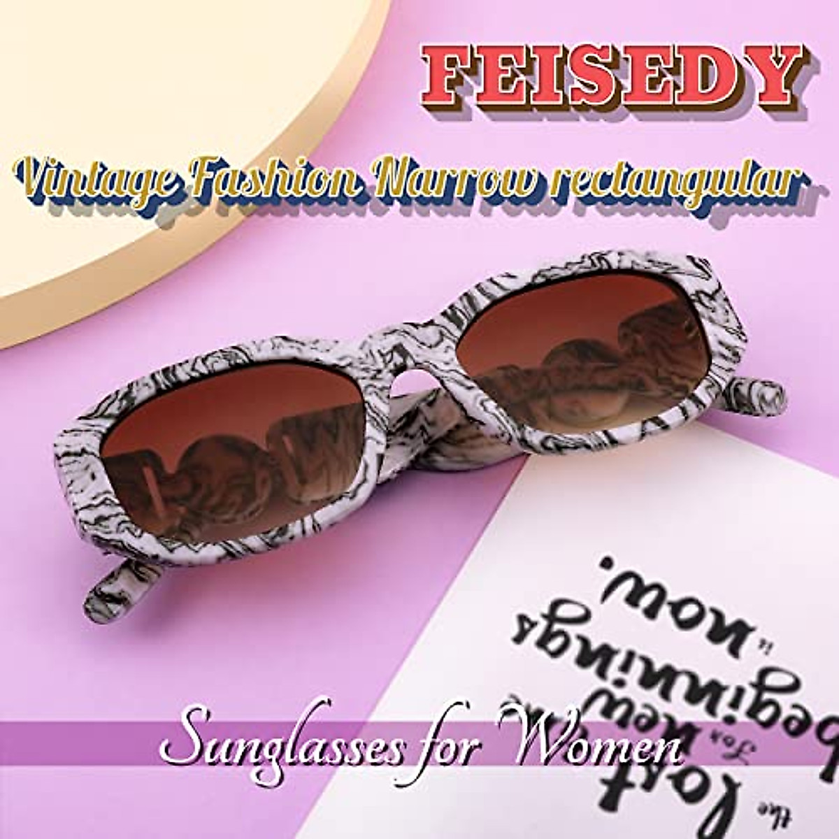 FEISEDY Retro Trendy Rectangle Sunglasses Women Men Vintage 90s Small Narrow Square Sunglasses B2322