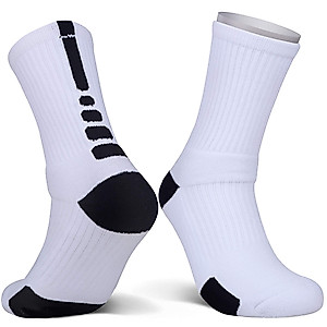 JHM Thick Protective Sport Cushion Elite Basketball Compression Athletic Socks - White, Black - Unisex Adults - 3 Count - US Shoe Sizes 6-13