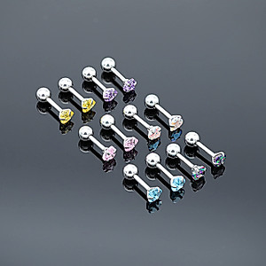 Stainless Steel CZ Cartilage Earrings for Women Men Girls Round Rainbow Quartz Cubic Zirconia Stud Earrings Set 20G 18G Black Conch Tragus Helix Piercing Stud 5Pairs (Silver Mix-1, 16G)