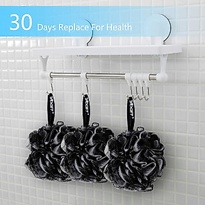 Yoget Charcoal Bath Loofah Sponge, 4 Pack Black 60G Large Shower Mesh Ball Soft Pouf Body Scrubber, Exfoliate, Cleanse, Soothe Skin, Black Loofah with White Trim