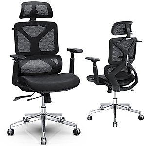 Ergonomic Office Chair, High Back Mesh Executive Chair with Lumbar Support, Adjustable Seat Depth, 3D Armrest & Headrest, Comfy Computer Desk Chair with Metal Base, for Gaming, Hotel, Black