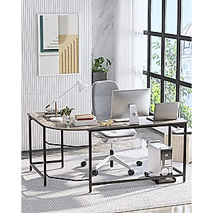 Teraves Modern L-Shaped Desk 66'' Corner Computer Desk Home Office Study Workstation Wood & Steel PC Laptop Gaming Table