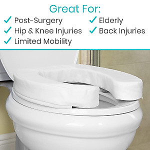 Vive Toilet Seat Cushion 2-Inch High Density Foam - Toilet Raised Donut Easy Clean Portable Cushioned Pad Bathroom Attachment - Elongated Raiser - Comfort, Support for Handicap, Adults, Tailbone Pain