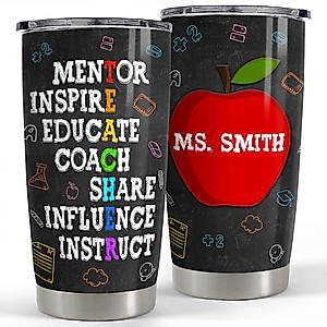 SANDJEST Personalized Teacher Tumbler 20oz 30oz With Lid - Appreciation Gift for Preschool Teaching Assistant - Christmas Birthday Teacher Day