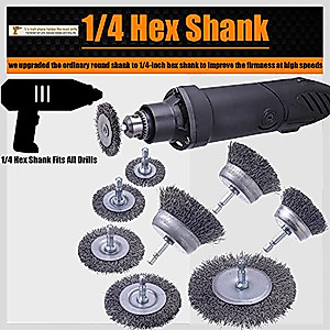 WENORA 20 Pack Wire Brush Wheel for Drill Set, Wire Brush for Drill 1/4 Inch Hex Shank 0.012 inch Coarse Carbon Steel, Wire Wheel for Drill for Cleaning Rust and Abrasive,Wire Brush Drill Attachment