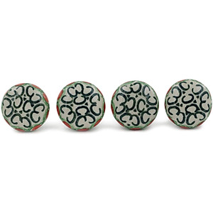 Polish Pottery Set of 4 Drawer Pull Knobs 1-1/2 inch Made by Ceramika Artystyczna (Indian Trail Theme) + Certificate of Authenticity