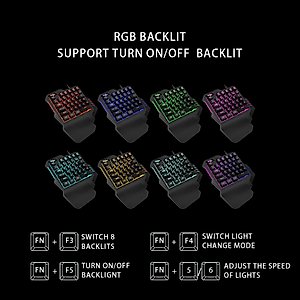 7KEYS One-Handed Gaming Keyboard RGB Backlit, 35 Keys Ergonomic Mini Keyboard with Wrist Rest, Half Keyboard for PC Gaming (Keypad Set B)