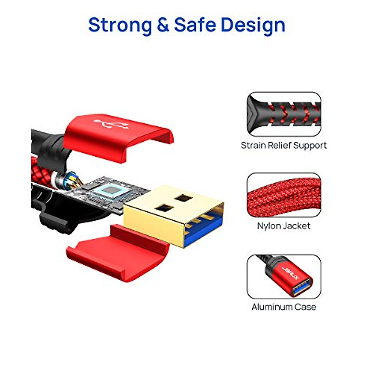 JSAUX USB 3.0 Extension Cable, [2 Pack 6.6ft] USB A Male to Female Extension Extender Cord High Data Transfer Compatible for USB Flash Drive, Keyboard, Printer, Xbox, Hard Drive and More-Red