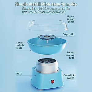 Cotton Candy Machine for Kids, 500W Efficient Electric Heating, Electric Cotton Candy Maker with Large Food Grade Splash-Proof Plate for Home Kids Birthday Family Party（blue）