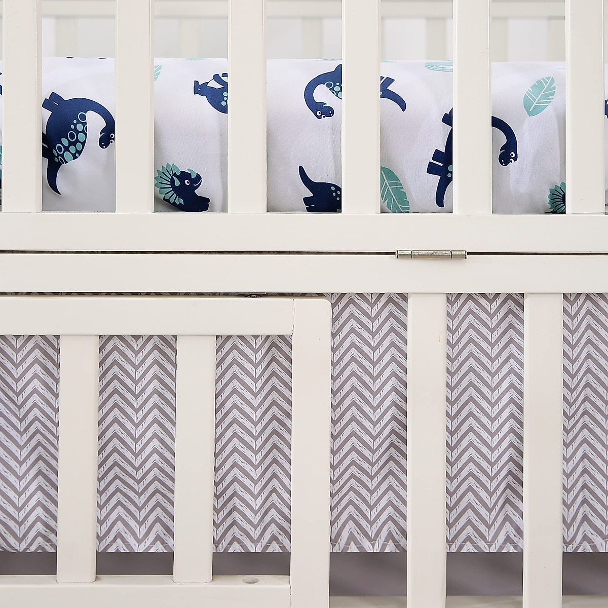 8 PC Dinosaur Crib Bedding Set for Baby Boys, Blue Nursery Set with Quilt/Sheet/Dust Ruffle/Blanket/Diaper Stacker/3 Wall Stickers, (0363)