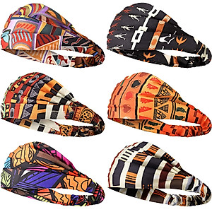 Syhood 6 Piece African Headbands African Hair Accessories for Women Girls Wide Stretchy African Print Elastic Hair Bands Vintage Yoga Headpiece Boho Sports Head Wrap(Novelty Style)