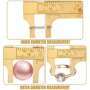 Konohan 2 Pcs Brass Vernier Caliper Pocket Caliper Handy Caliper Measuring Mini Tool Double Scale Sliding Gauge Metal Pocket Ruler for Bead Wire Jewels Rings Measurement (Stylish Style)